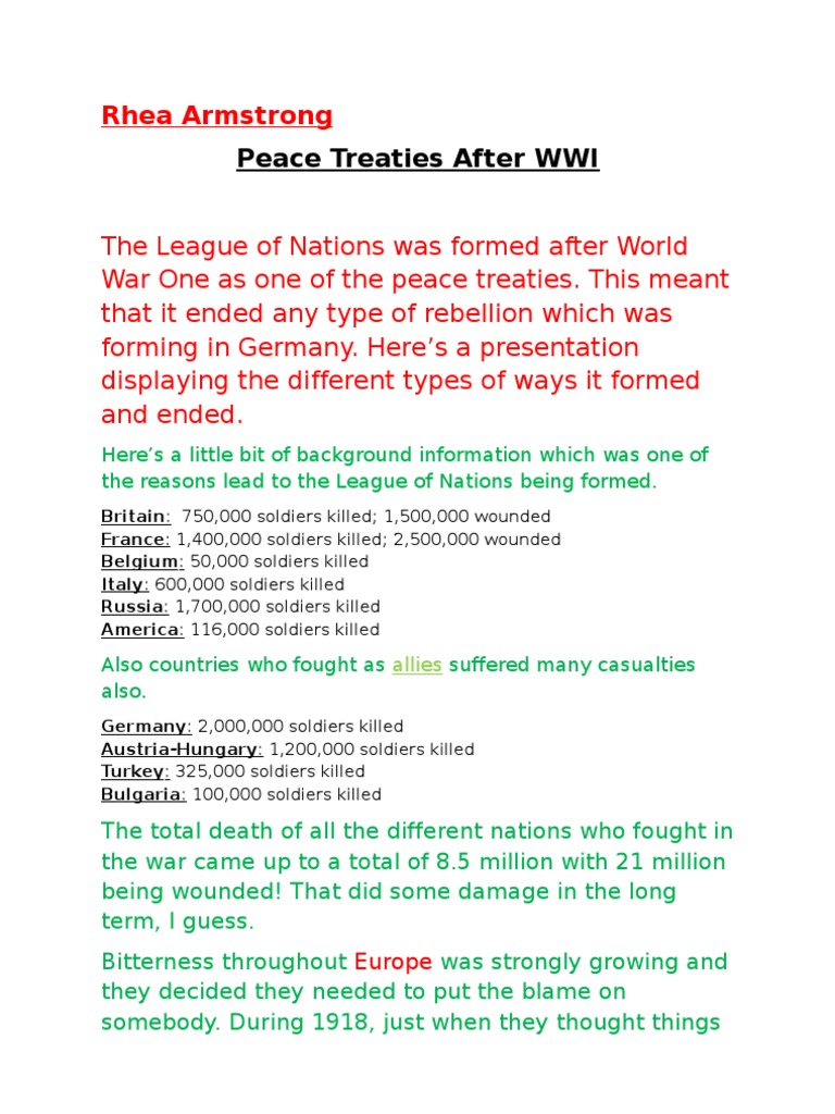 Rhea Armstrong: Peace Treaties After WWI | PDF | Allies Of World War I ...