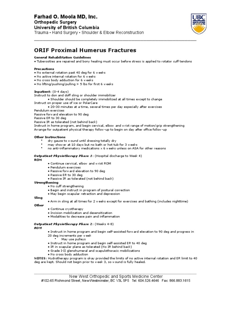 ORIF Proximal Humerus Fractures | PDF | Anatomical Terms Of Motion ...