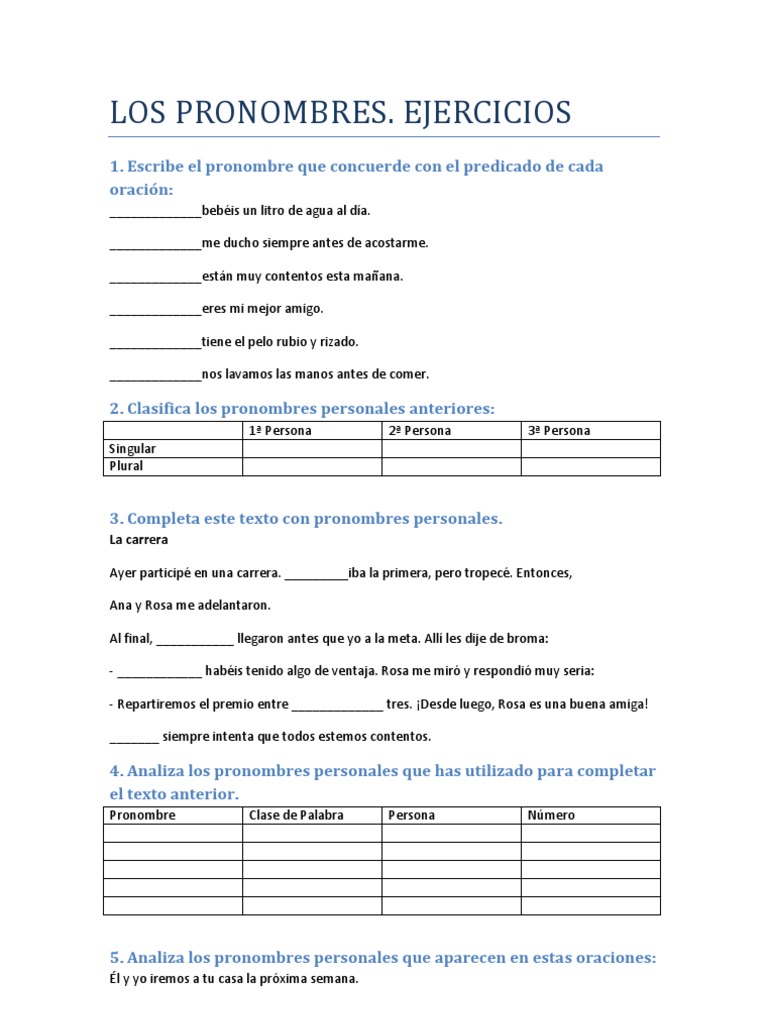 Ejercicios de Los Pronombres | PDF | Pronombre | Adjetivo