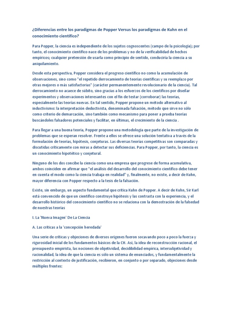 Popper y Kuhn: Paradigmas Científicos | PDF | Karl Popper | Conocimiento