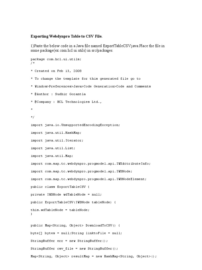 Exporting Webdynpro Table To Csv File Pdf String Computer Science Text File 
