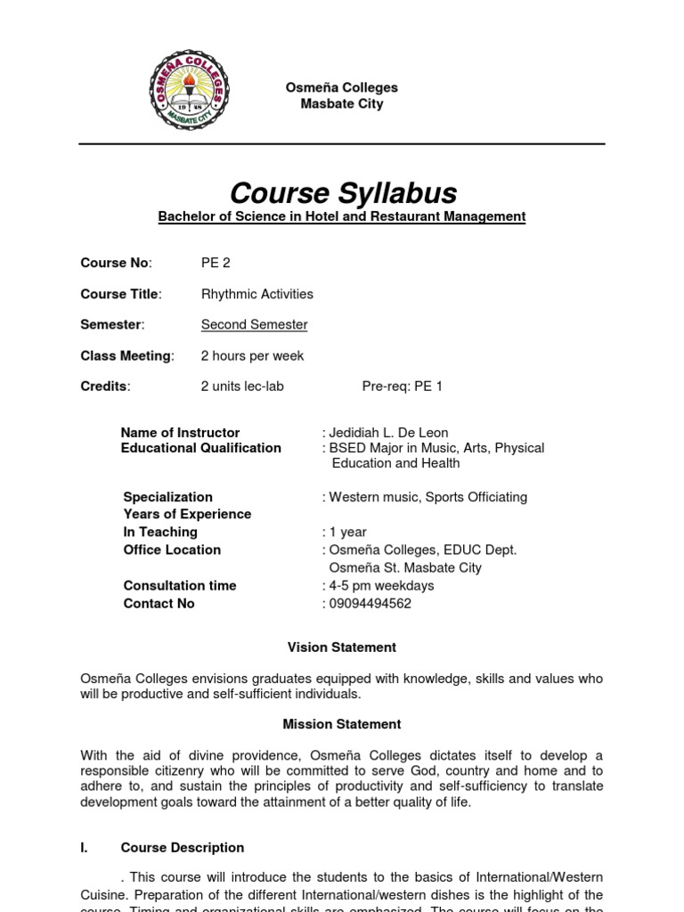 International Cuisine Course Syllabus | PDF | Italian Cuisine | French ...