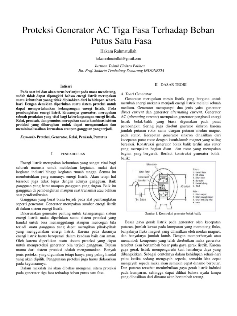 Proteksi Generator AC 3 Fasa Terhadap Beban Putus 1 Fasa ...