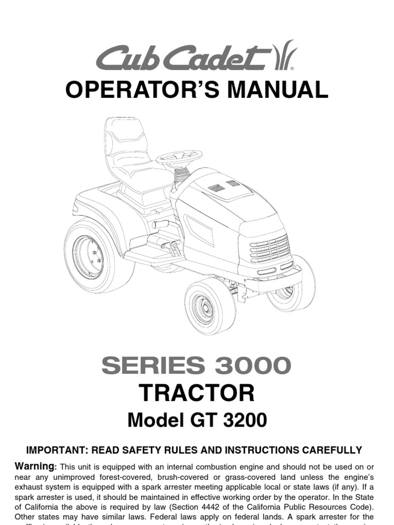 Cub Cadet GT3200 Manual | PDF | Tractor | Mower