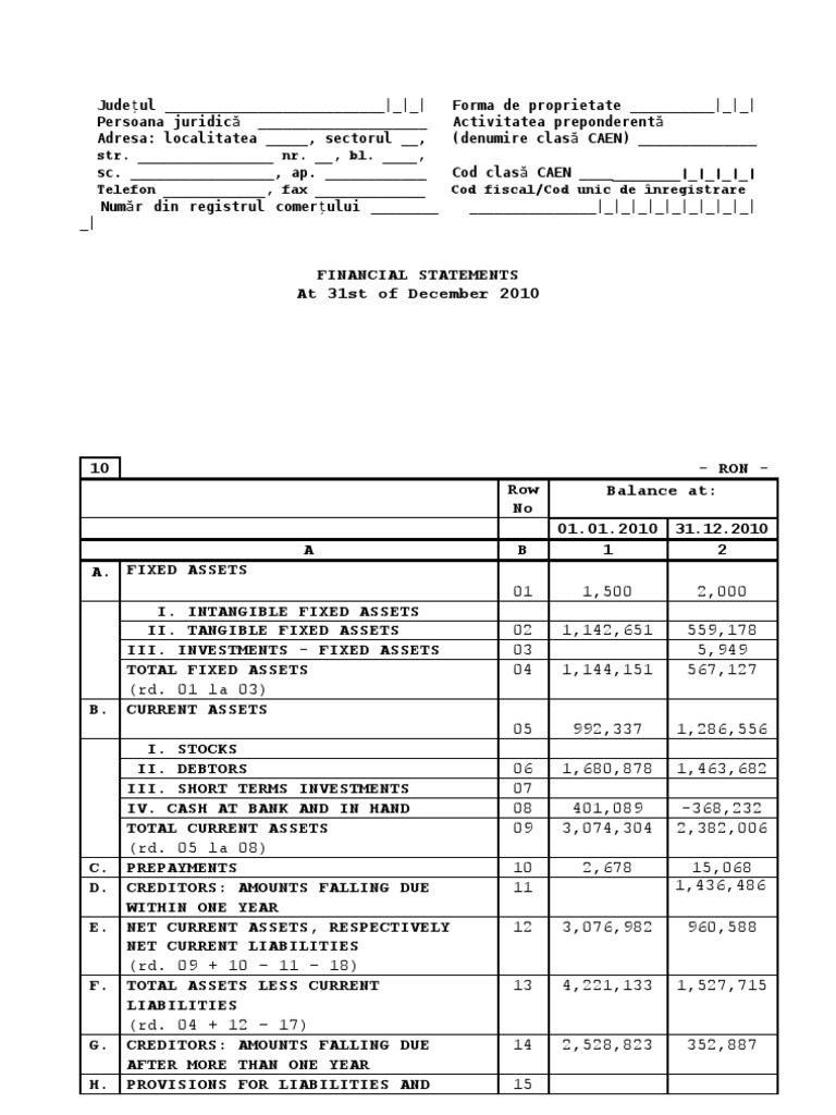 Bilant Lb Engleza Model 2003