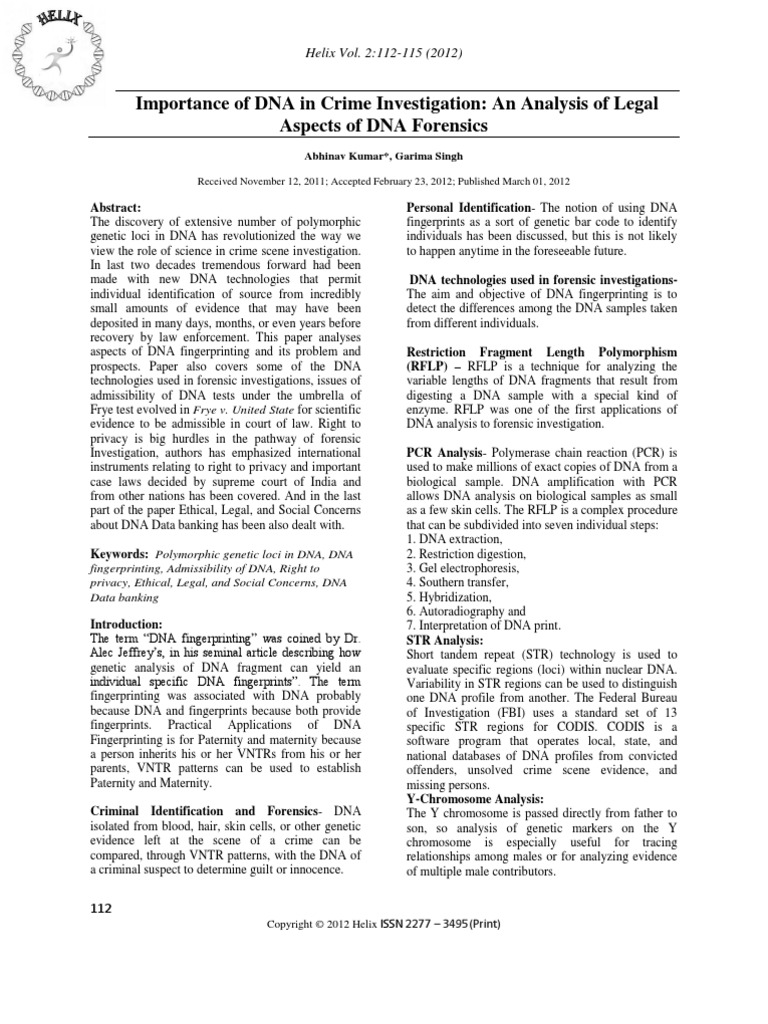 Importance of DNA in Crime Investigation: An Analysis of Legal Aspects ...