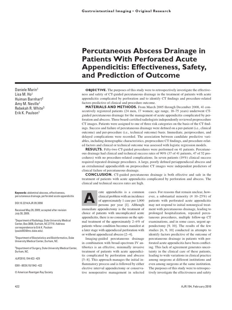 Percutaneous Abscess Drainage in Patients With Perforated Acute ...
