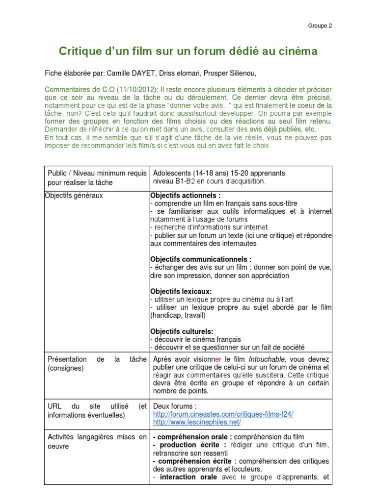 Critique de film sur forum pour ados | PDF | Cinématographie ...