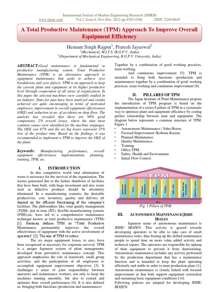 A Total Productive Maintenance (TPM) Approach To Improve Overall ...