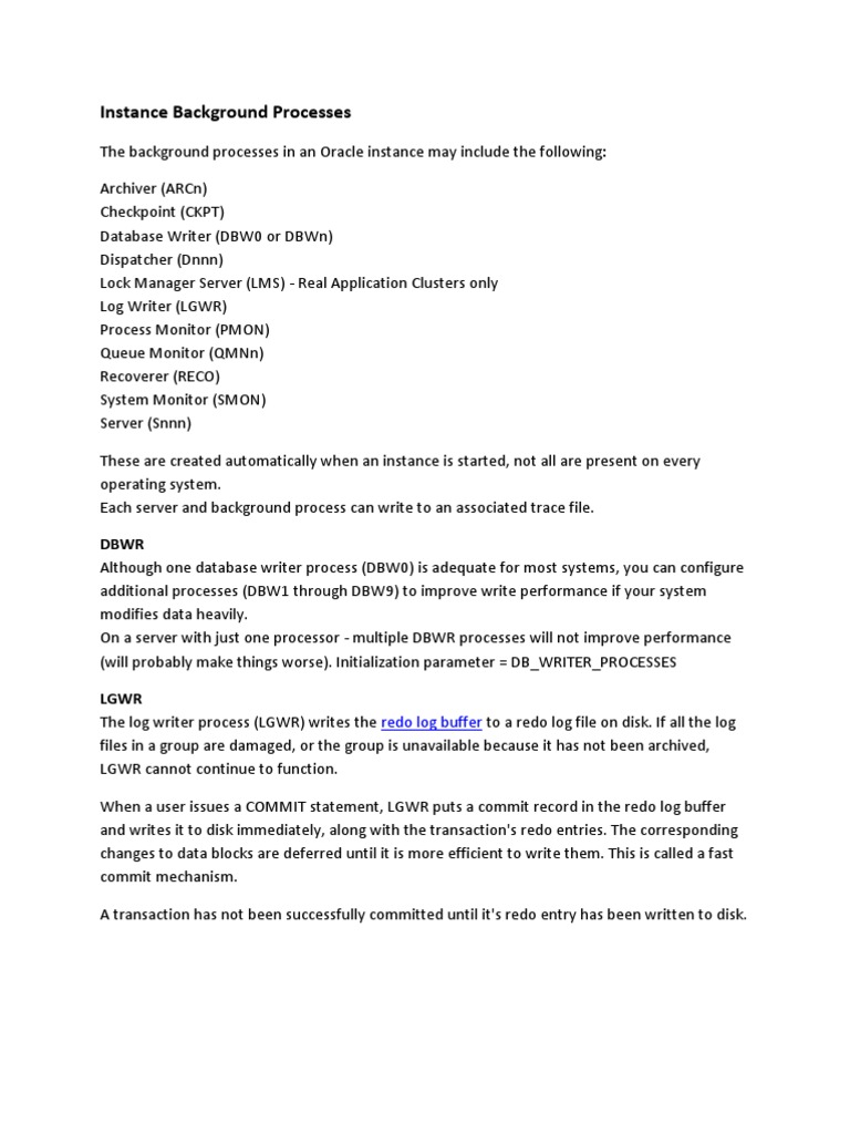 Instance Background Processes: Redo Log Buffer | PDF | Data Management ...