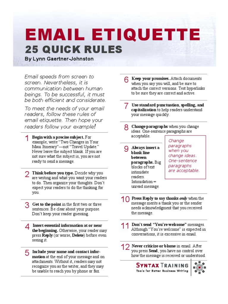 Rules of Email Etiquette | PDF | Email | Paragraph