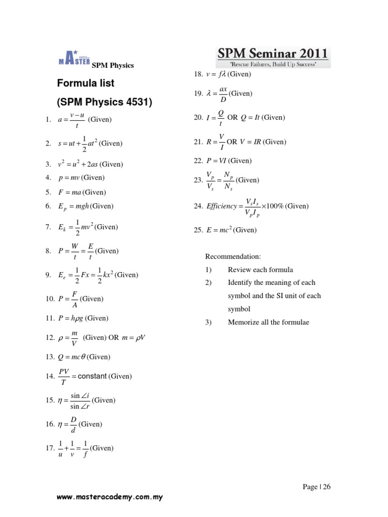SPM Physics Formula Print | PDF | Teaching Mathematics | Nature