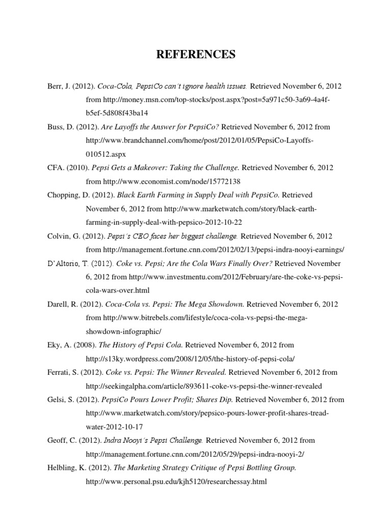 References (Pepsi Cola) | PDF | Pepsi Co | Pepsi