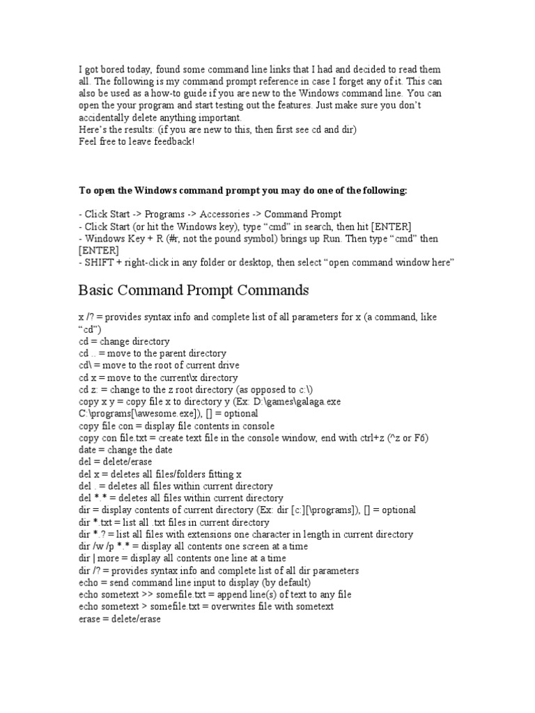 Windows Commands | Download Free PDF | Command Line Interface | Text File