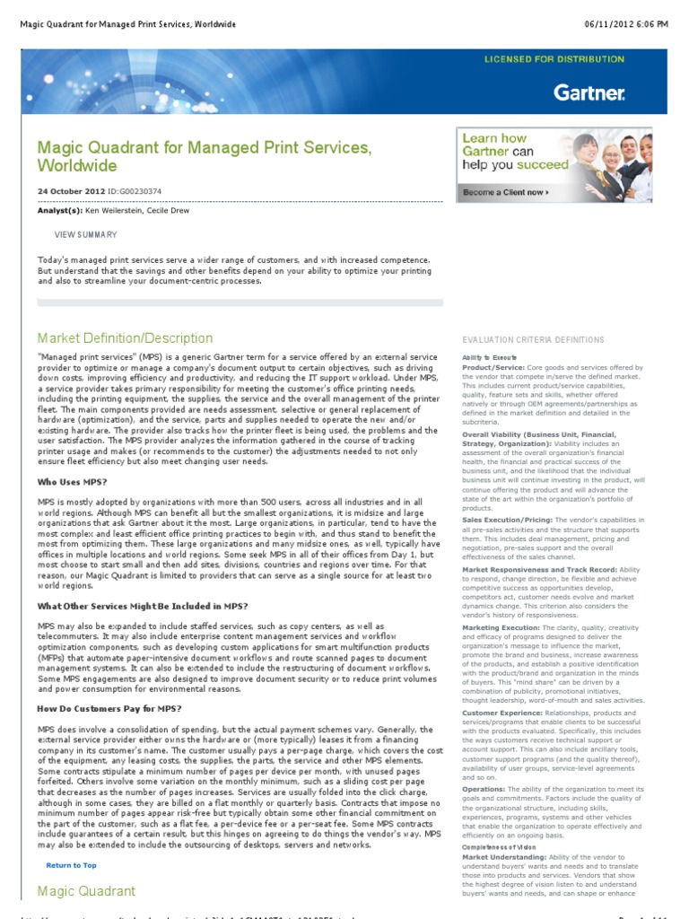 Magic Quadrant For Managed Print Services, Worldwide | Download Free ...