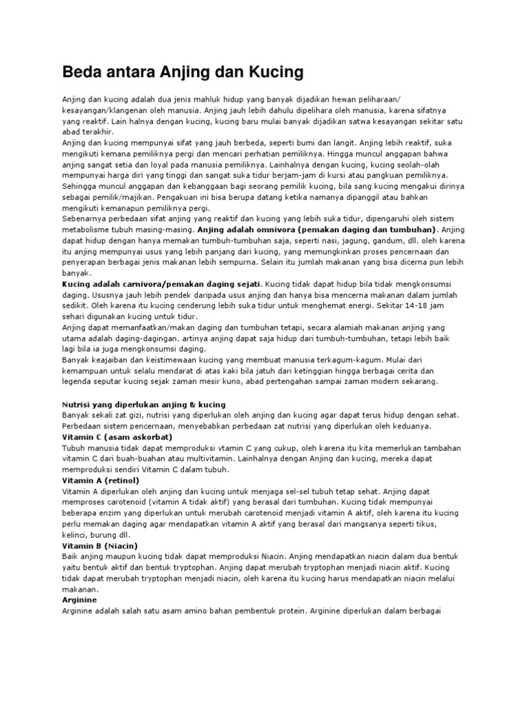 Beda Antara Anjing Dan Kucing | PDF
