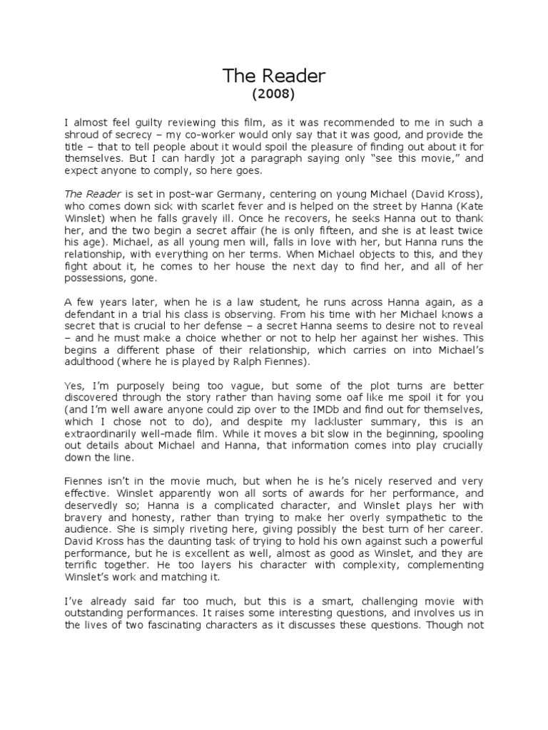 The Reader Movie Review | PDF | Leisure