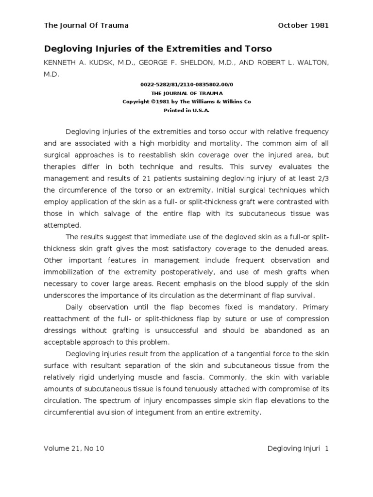 Degloving Injuries of The Extremities and Torso | PDF | Knee | Ankle