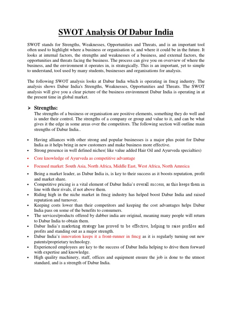 Dabur SWOT Analysis | Download Free PDF | Swot Analysis | Competition