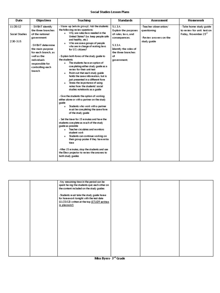 3rd Grade Social Studies Lesson Plan | PDF