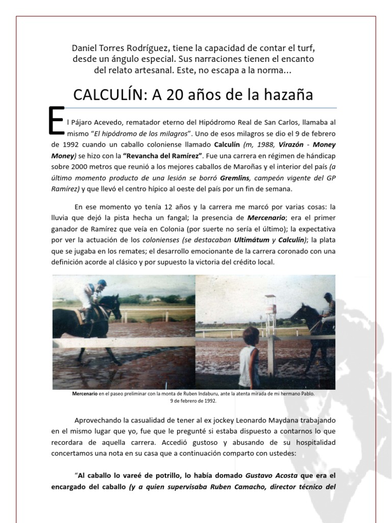 Calculín, A 20 Años de La Hazaña | PDF | Las carreras de caballos ...