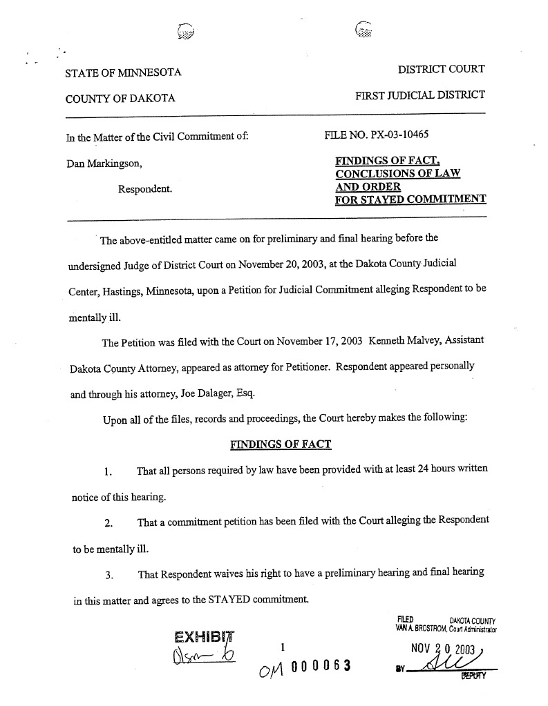 Stay of Commitment For Dan Markingson | PDF