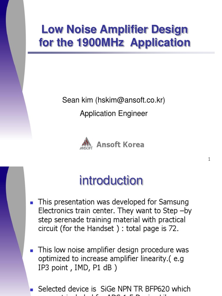 Low Noise Amplifier Design at 1900MHz | PDF | Amplifier | Inductor