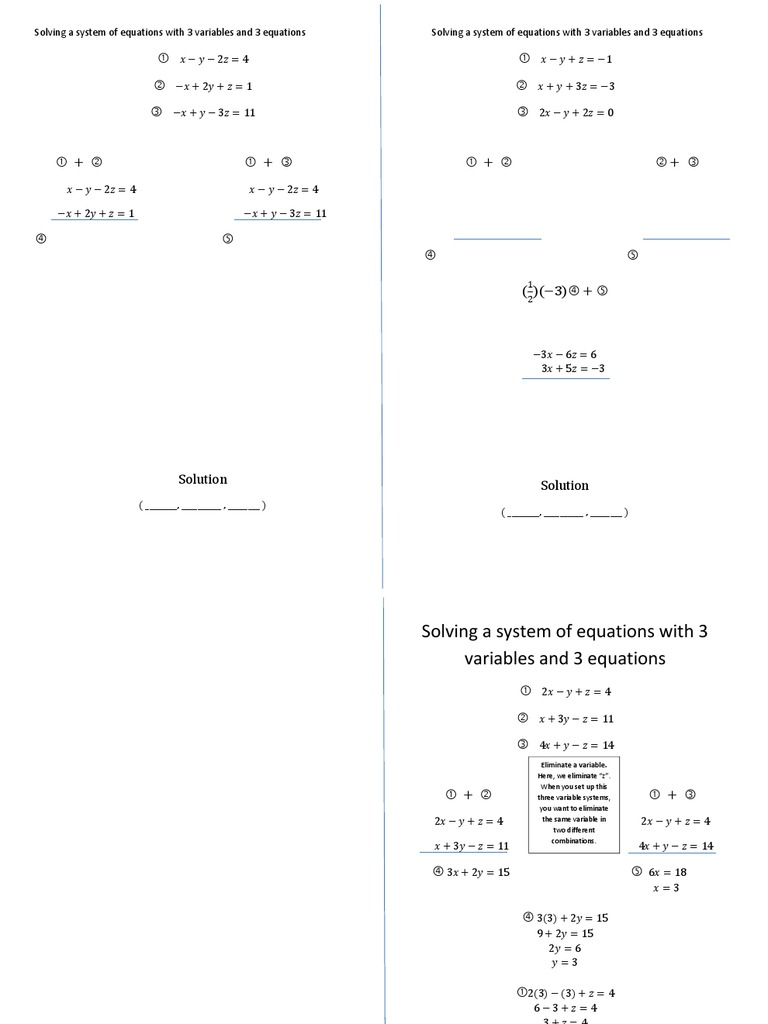 Solving A System of Equations With 3 Variables and 3 Equations | PDF ...