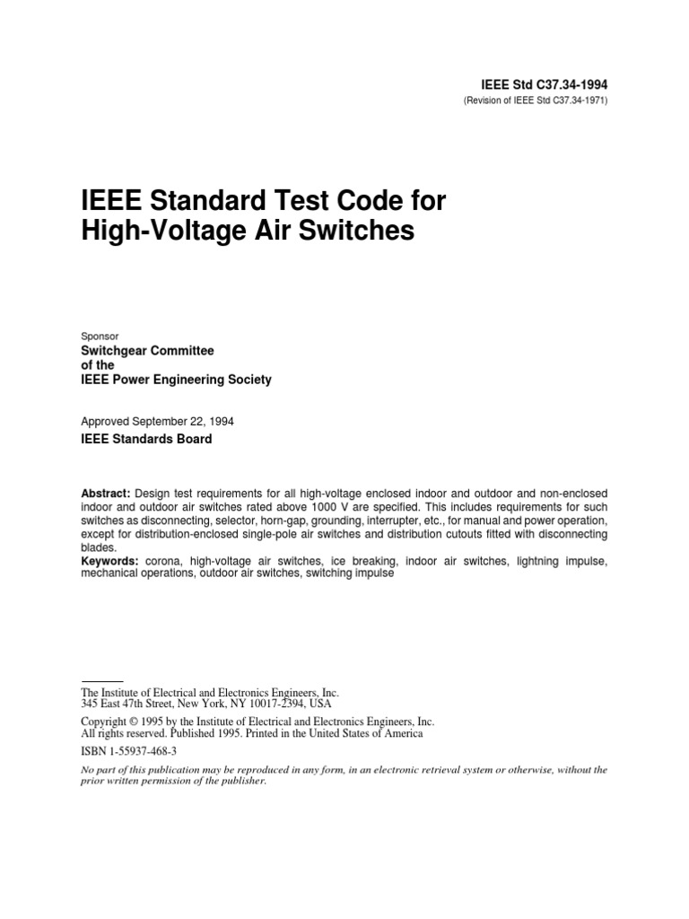 IEEE STD C37.34-1994 IEEE Standard Test Code For High-Voltage Air ...