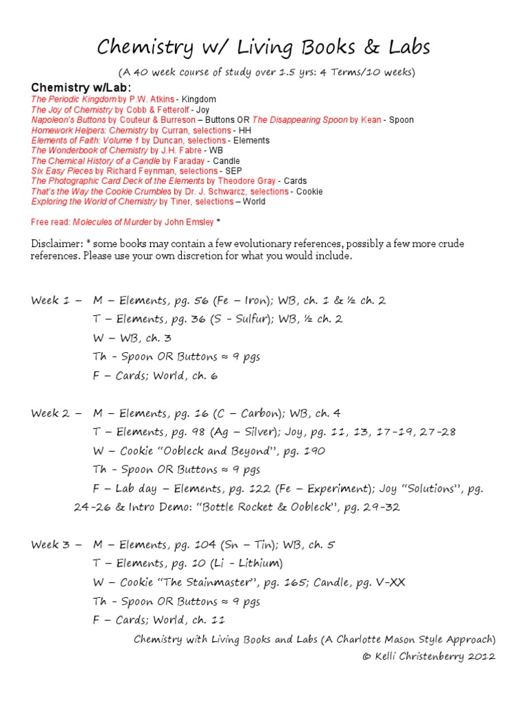 Chemistry With Living Books Guide (A Charlotte Mason Approach) | PDF ...