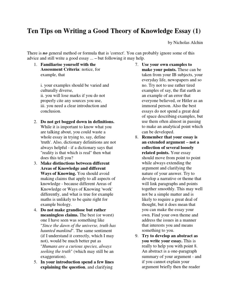 Ten Tips On Writing A Good Theory of Knowledge by Nick Alchin | PDF ...