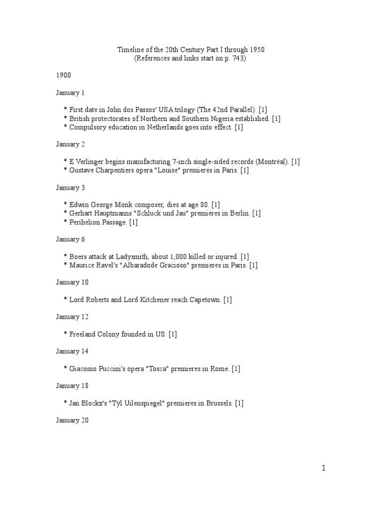 Timeline of The 20th Century Part I Through 1950 | PDF | Orange Free ...