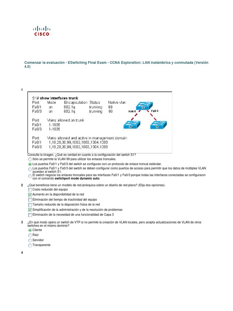 CCNA 3 Spanish FormB 2a ESwitching v4 0 Final | PDF | Enrutador (Computación) | Conmutador de red