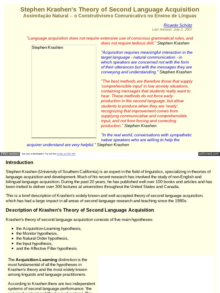 THEORIES Stephen Krashens Theory of Second Language Acquisition | PDF