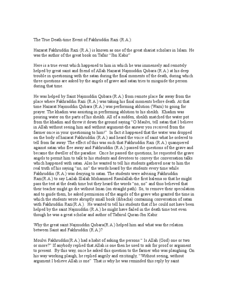 The True Death Time Event of Fakhruddin Razi (R.A.) | PDF | Surah | Satan