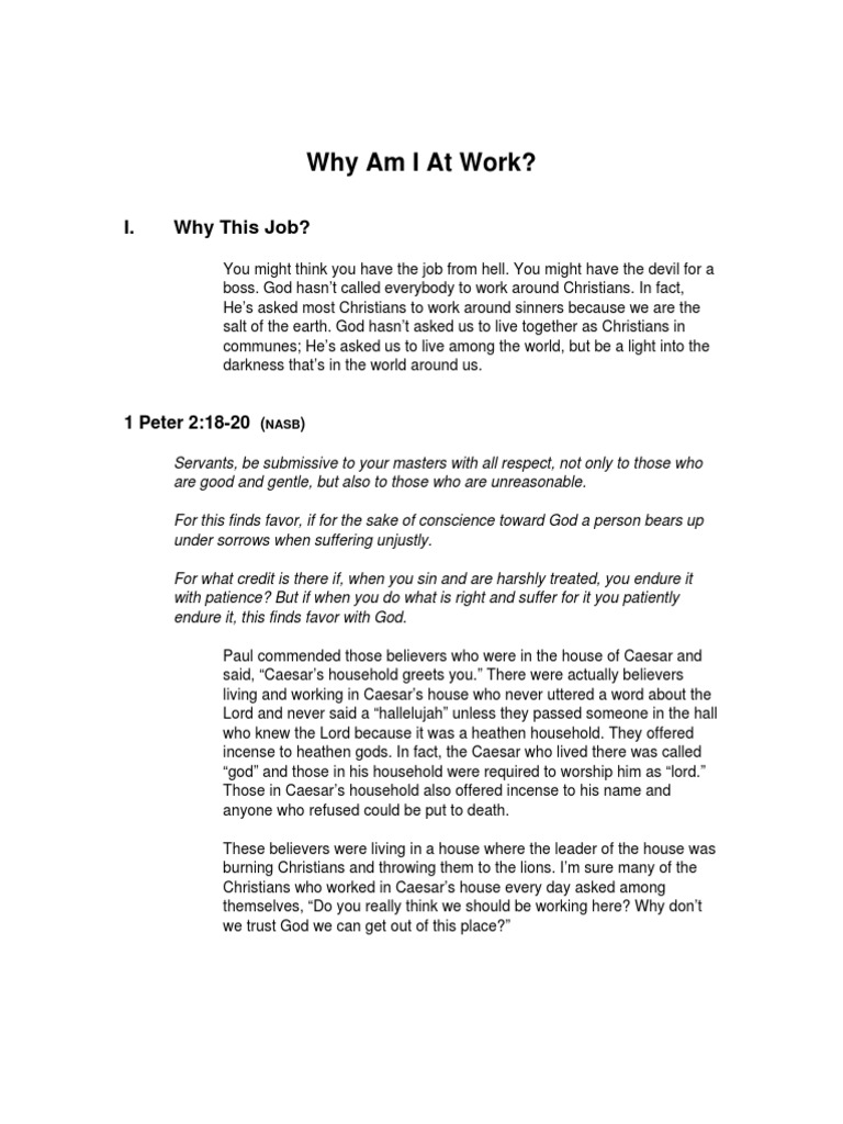Why Am I at Work? | PDF | Paul The Apostle | David