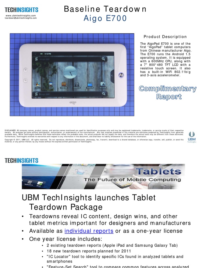 Baseline Teardown of AigoE700 Sample Report | PDF | Tablet Computer ...