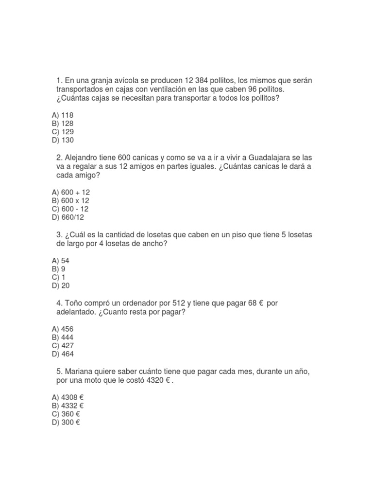 Problemas Razonados 5 Grado de Primaria