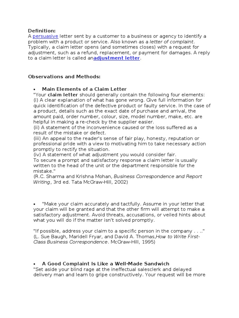 Explaining the Elements of an Effective Claim Letter | PDF | Government