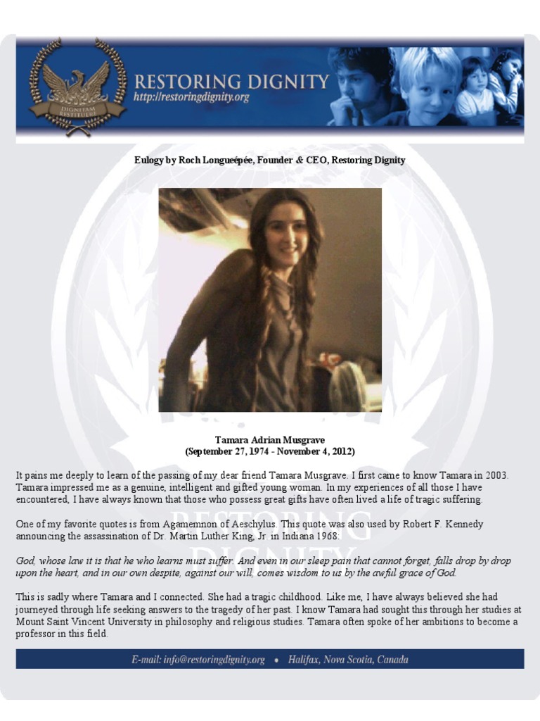 In Memory of Tamara Musgrave | PDF | Tragedy