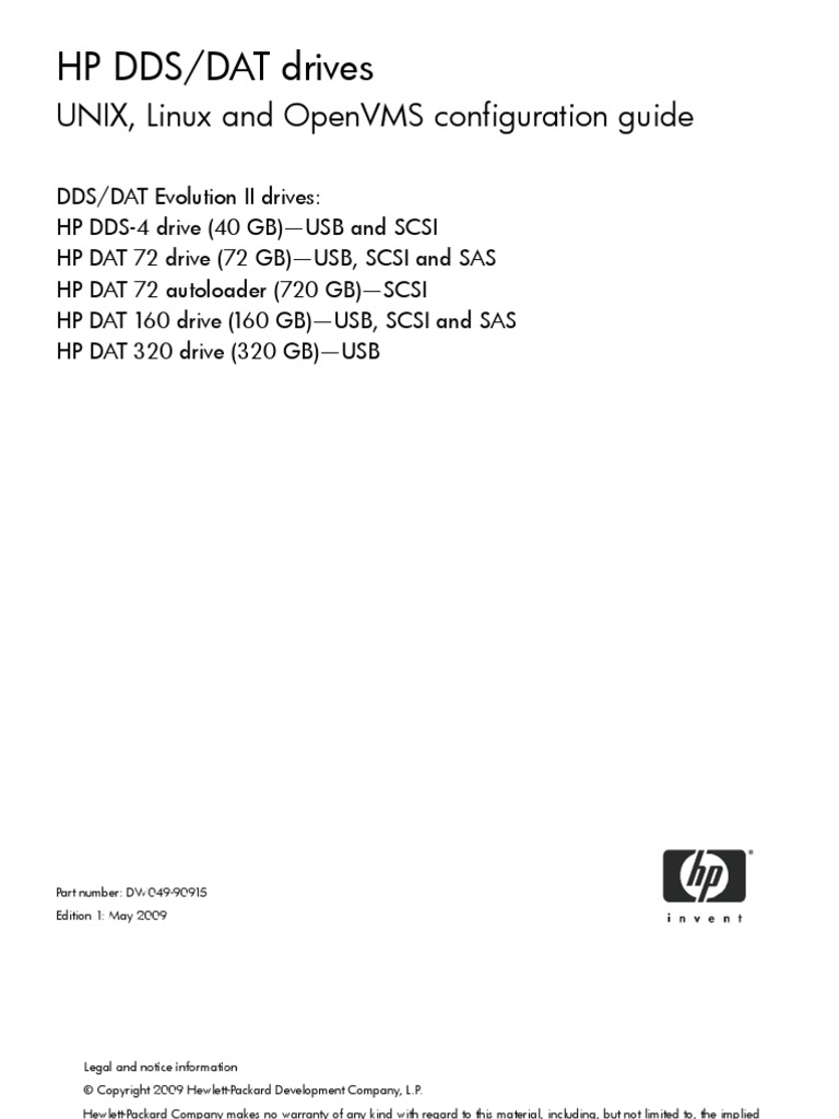 HP Dds/Dat Drives: Unix, Linux and Openvms Configuration Guide | PDF ...