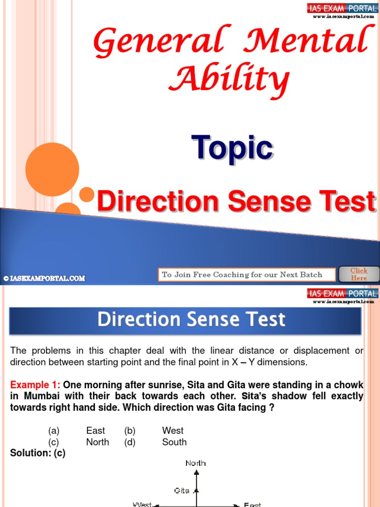 General Mental Ability Direction Sence Test | PDF | Teaching ...