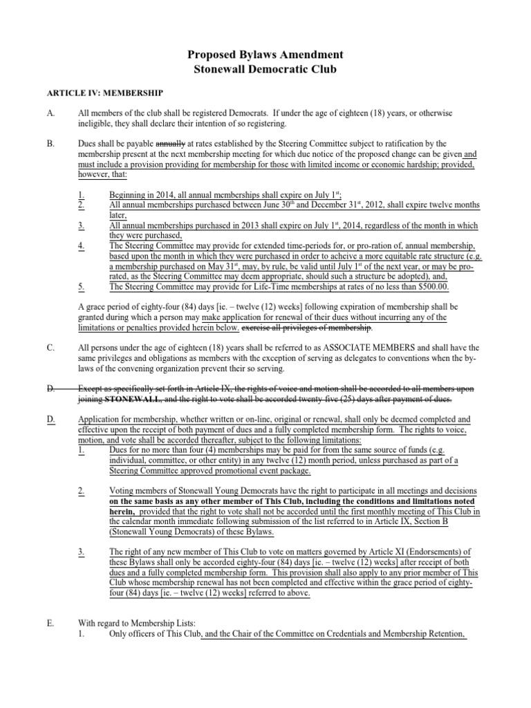 Stonewall Democratic Club Membership Bylaws | PDF | Committee | By Law