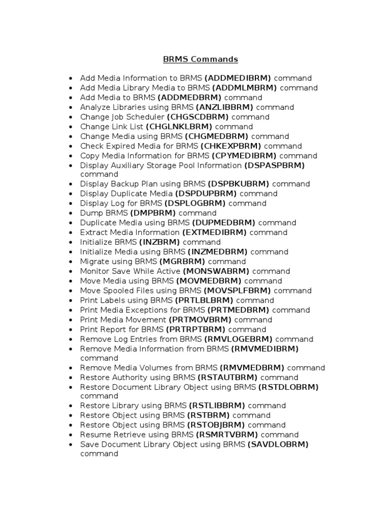 BRMS Commands | PDF | Backup | Mass Media