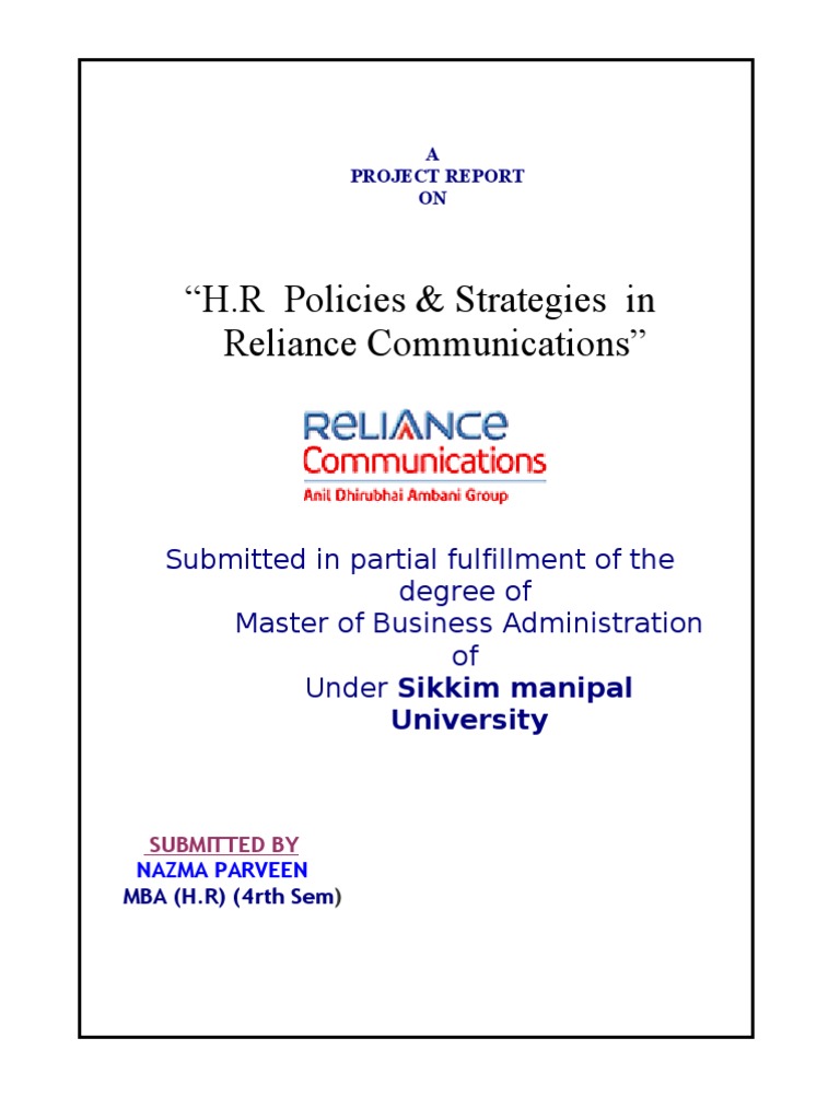 HR Policies in Reliance Communications | PDF | Job Satisfaction ...