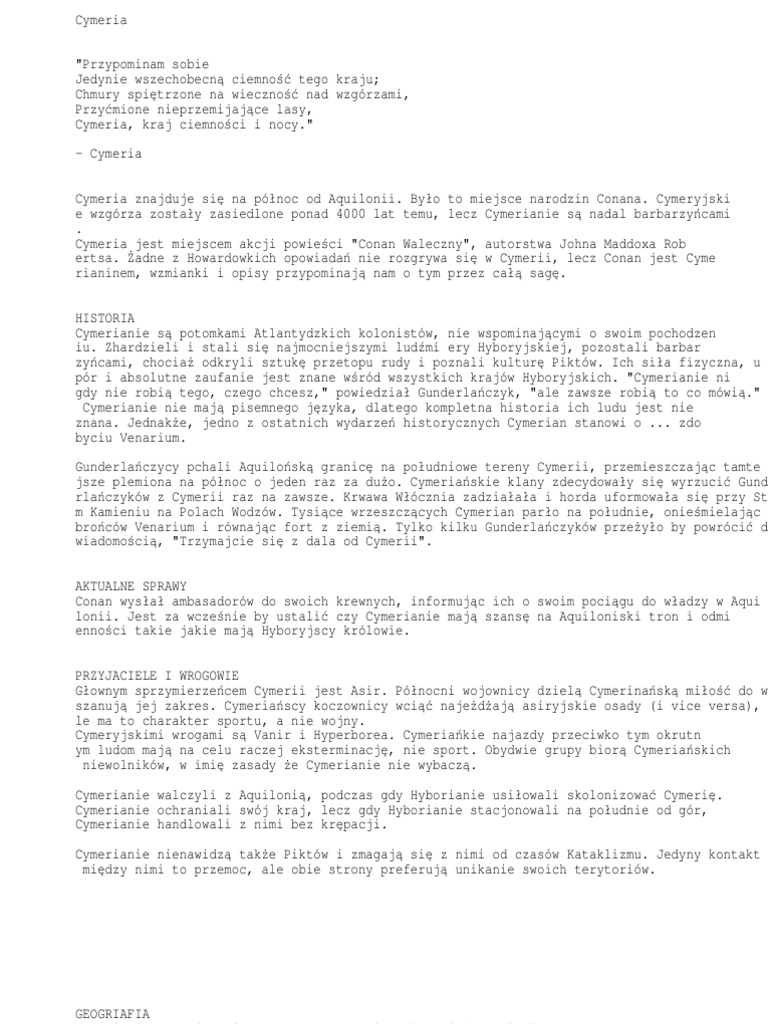 Kraina Conana - Cymeria | PDF