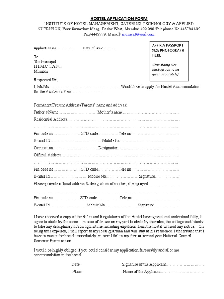 Hostel Form | PDF | Wellness | Medical