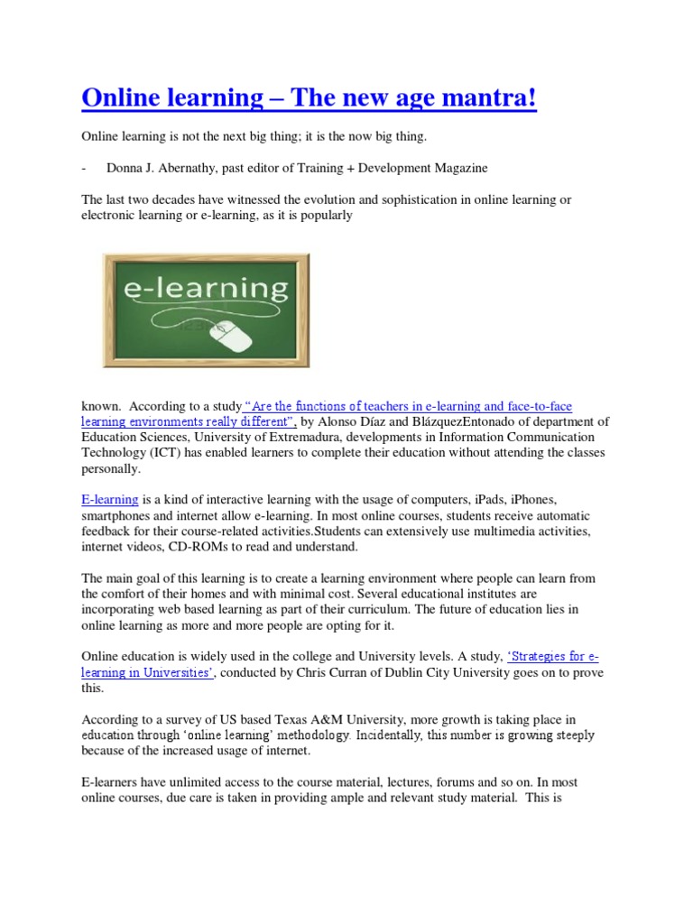 Online Learning - The New Age Mantra! | PDF | Educational Technology ...