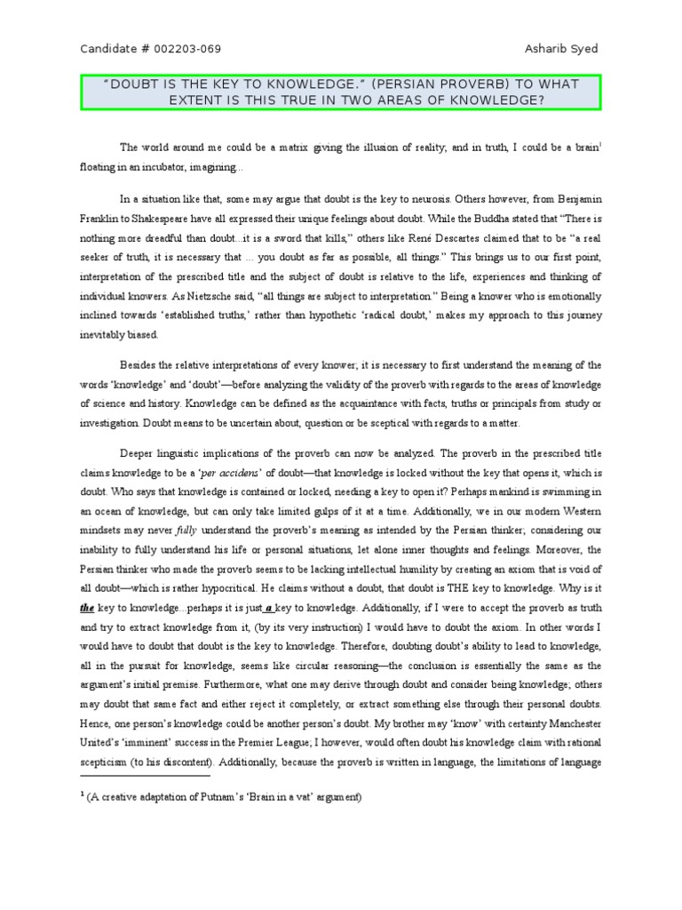 Theory of Knowledge - Philosophical Study of Doubt in The Pursuit of ... Theory of Knowledge - Philosophical Study of Doubt in The Pursuit of ...