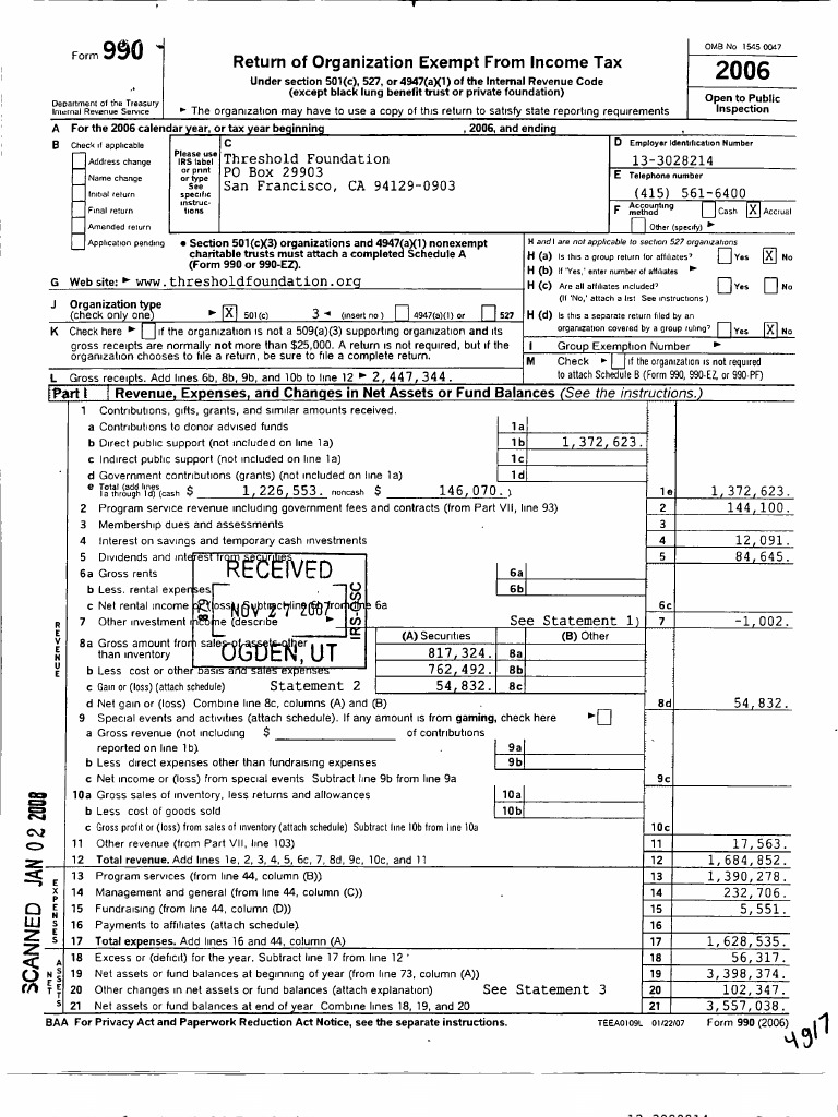 Threshold Foundation 2006 990 | PDF | Irs Tax Forms | 501(C) Organization